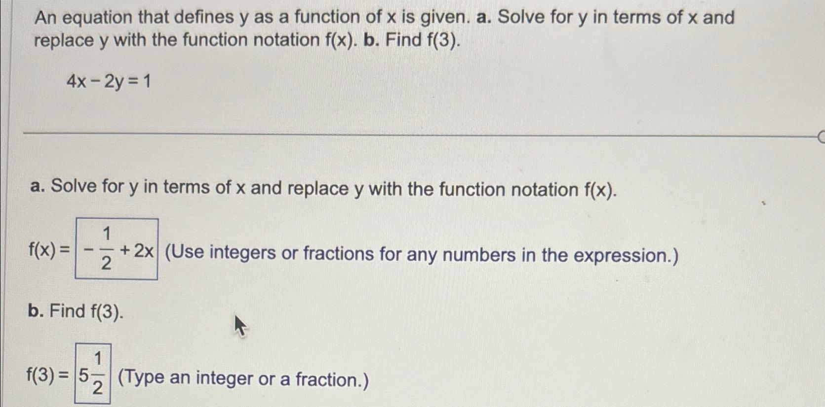 Solved An equation that defines y ﻿as a function of x ﻿is | Chegg.com
