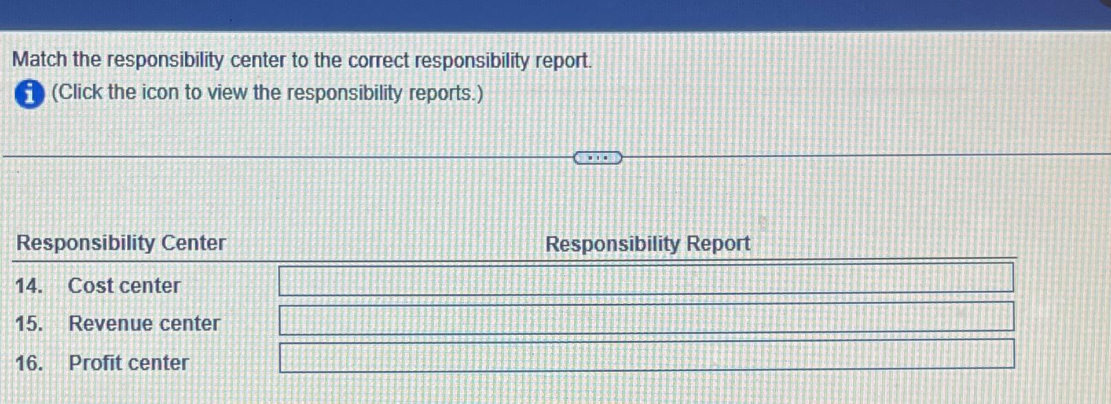 Solved Match the responsibility center to the correct | Chegg.com