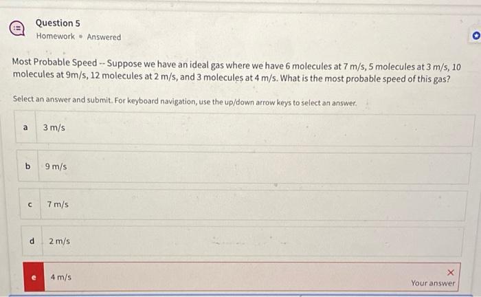 Solved Question 5 Homework Answered o Most Probable Speed - | Chegg.com
