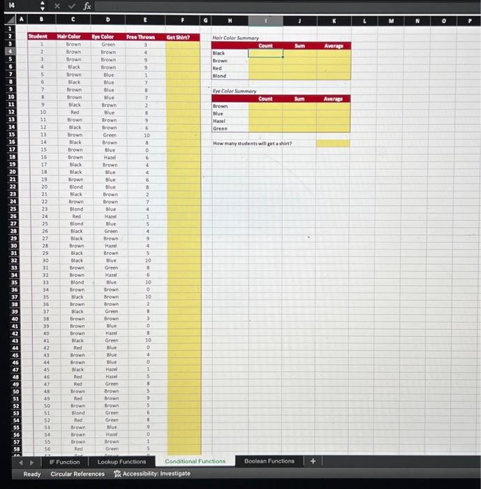 Solved (4.1) Use the COUNTIF function in cell 14 to | Chegg.com