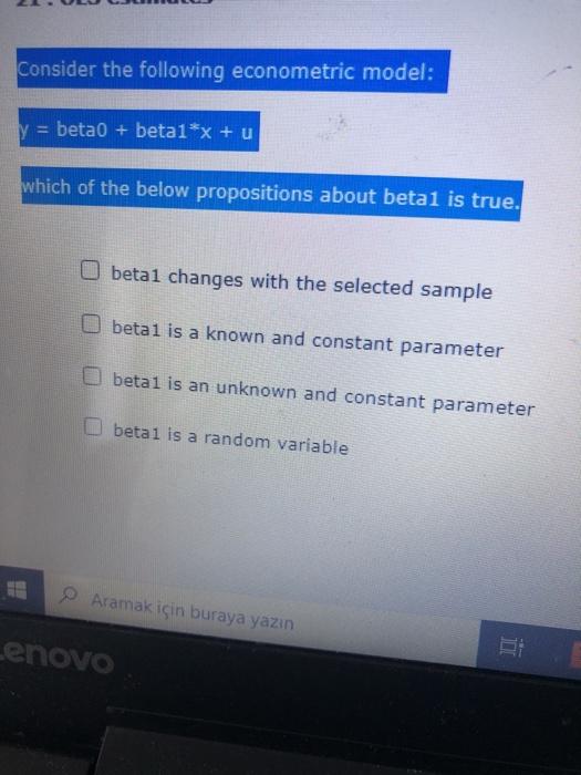Solved Consider the following econometric model: y = beta0 + | Chegg.com