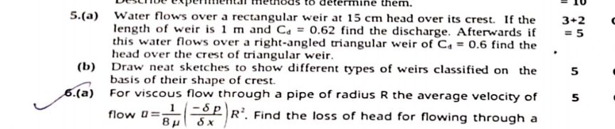 Solved 5.(a) ﻿Water flows over a rectangular weir at 15 ﻿cm | Chegg.com