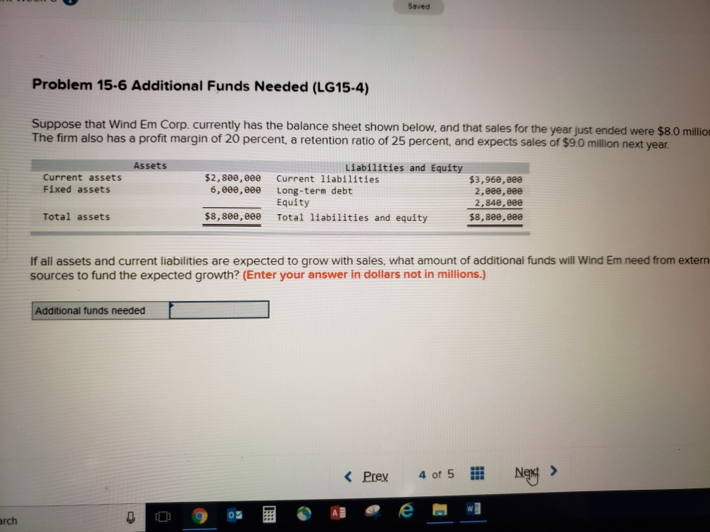 Solved Saved Problem 15-6 Additional Funds Needed (LG15-4) | Chegg.com