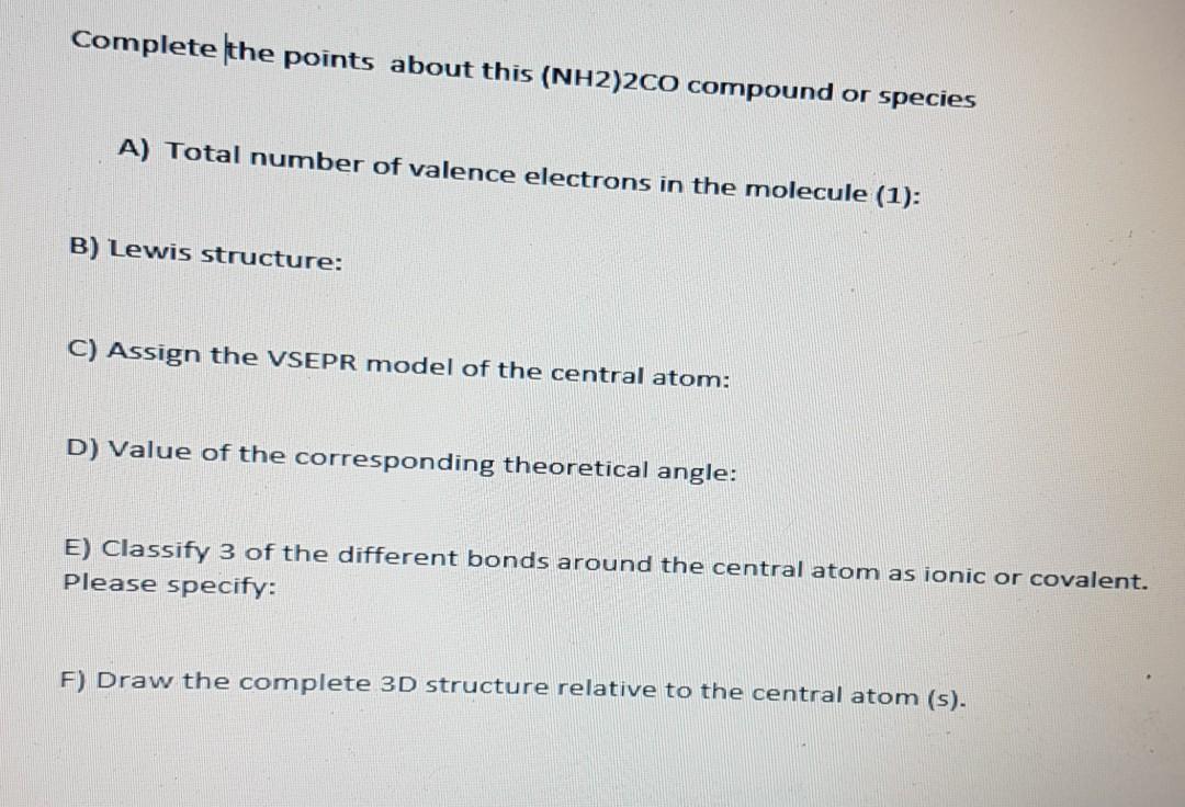 Solved Complete the points about this (NH2)2CO compound or | Chegg.com