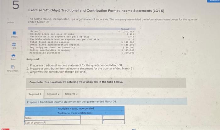 Solved 5 1 points eBook Hint Print References Exercise 1-15 | Chegg.com