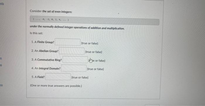 Solved Consider the set of even integers: (⋯,−4,−2,6,2,4,…} | Chegg.com
