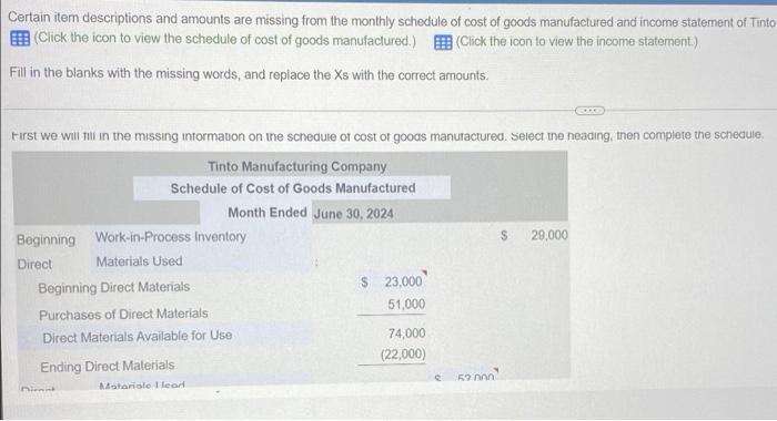 Solved Certain item descriptions and amounts are missing | Chegg.com