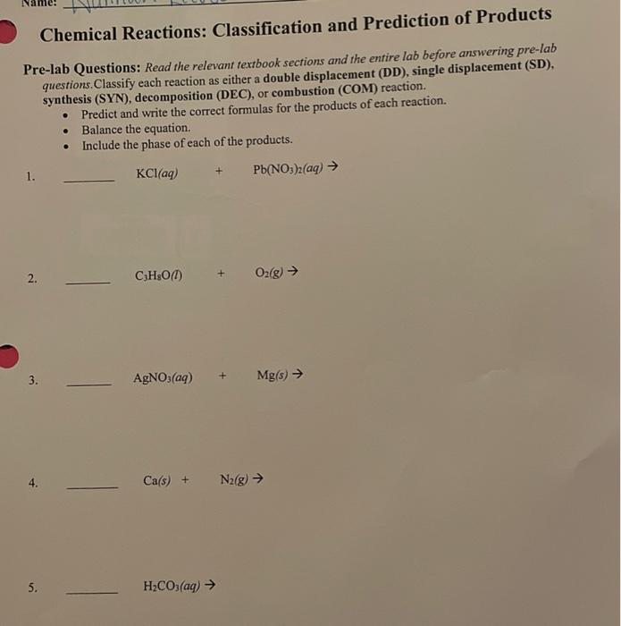 Solved Chemical Reactions: Classification and Prediction of | Chegg.com