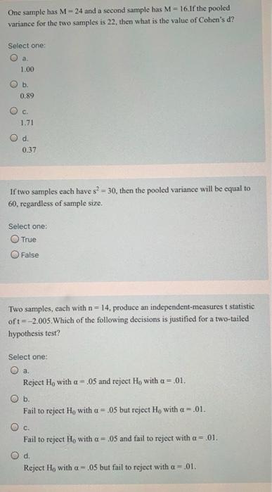 Solved Which Set Of Sample Characteristics Is Most Likely To Chegg