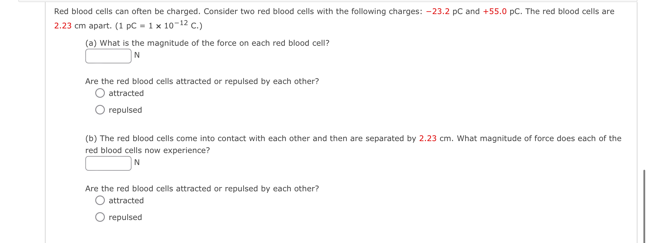 Solved Red blood cells can often be charged. Consider two | Chegg.com