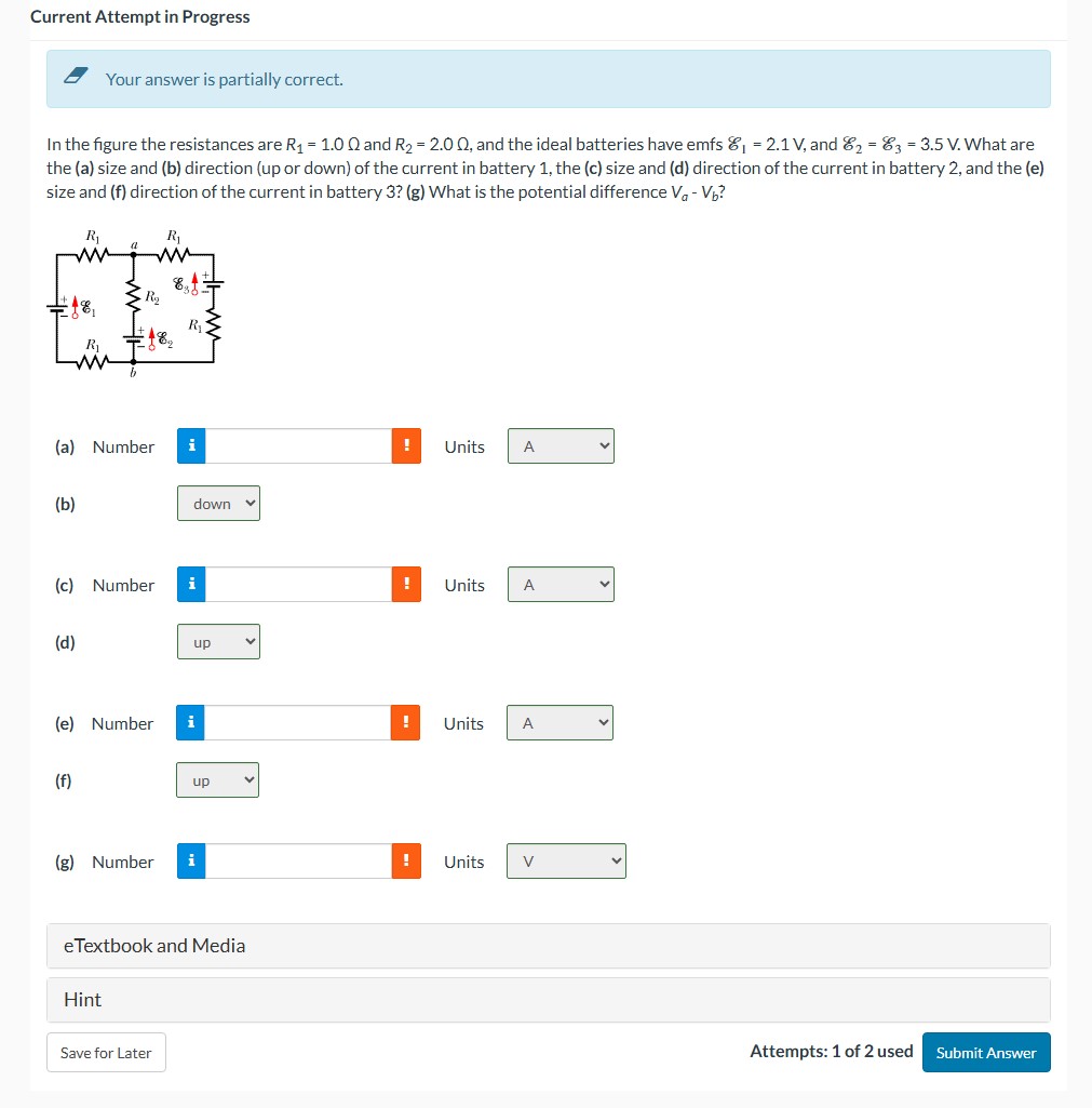 Solved Your answer is ﻿partially correct.In ﻿the figure the | Chegg.com