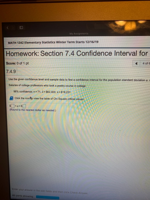 Solved My Assignments MATH 1342 Elementary Statistics Winter | Chegg.com