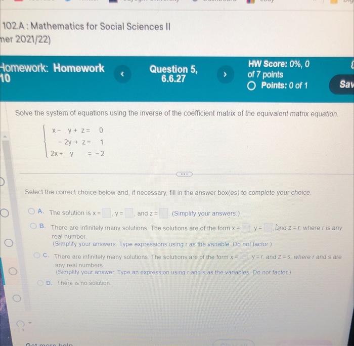 Solved 102.A: Mathematics for Social Sciences II ner | Chegg.com