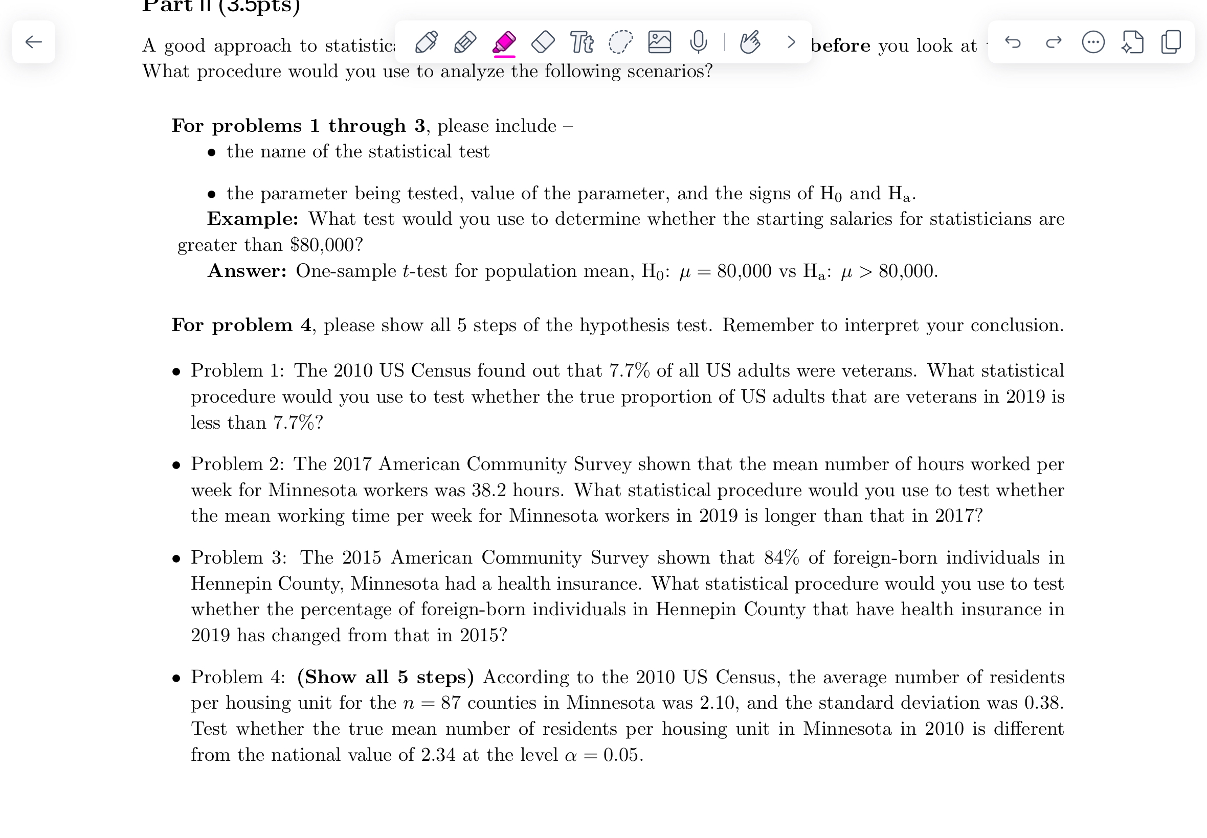 Solved Part II (3.5pts)larr, A good approach to statistic: | Chegg.com