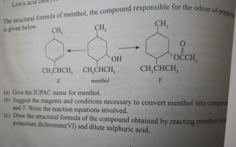 Solved The structural formula of menthol, the compound | Chegg.com