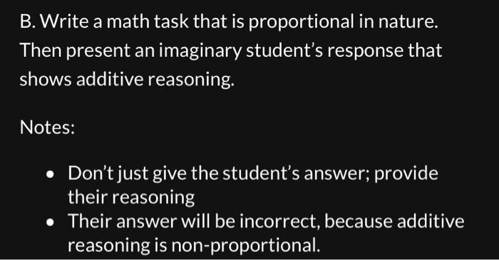 Solved B. Write a math task that is proportional in nature. | Chegg.com