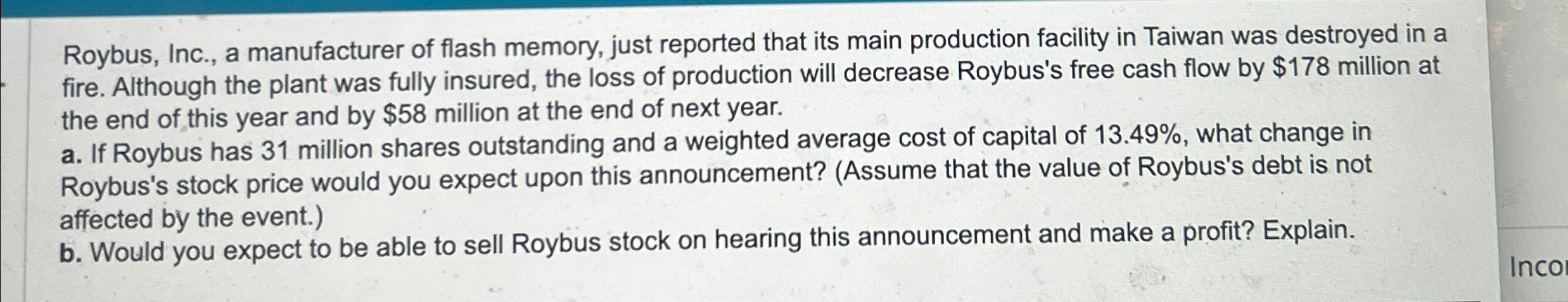 Solved Roybus, Inc., a manufacturer of flash memory, just | Chegg.com