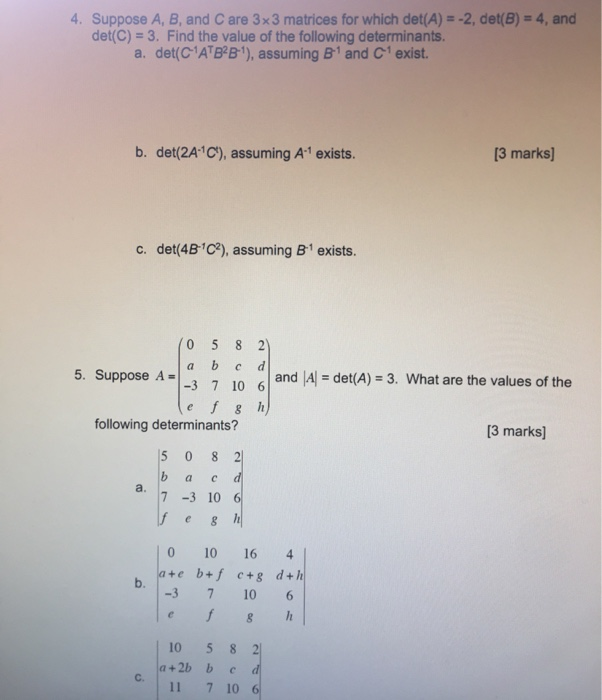 Solved 4. Suppose A, B, and Care 3x3 matrices for which | Chegg.com