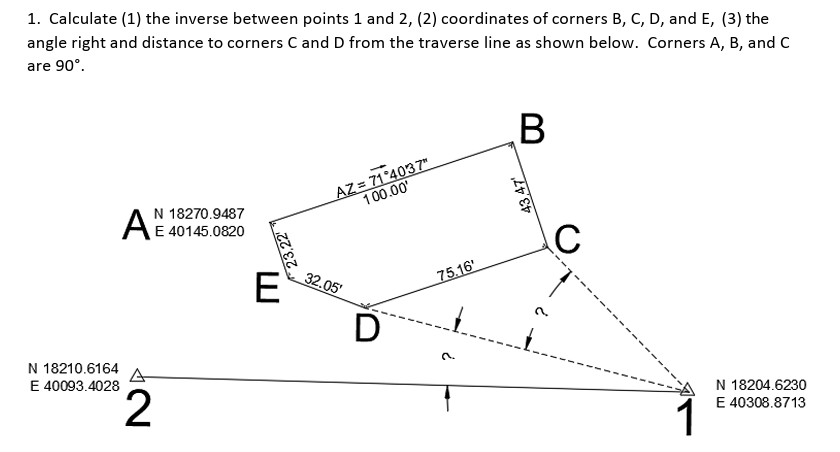 Calculate (1) ﻿the inverse between points 1 ﻿and | Chegg.com