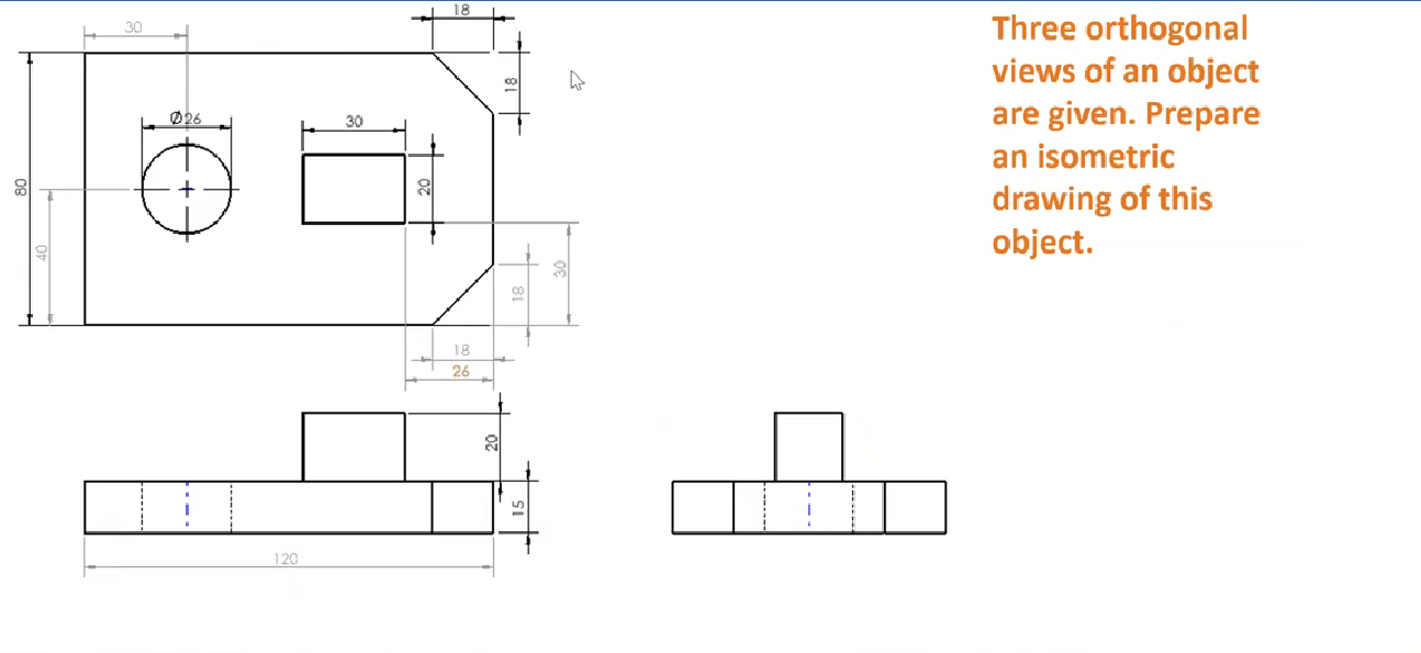 Solved Three orthogonalviews of an objectare given. | Chegg.com
