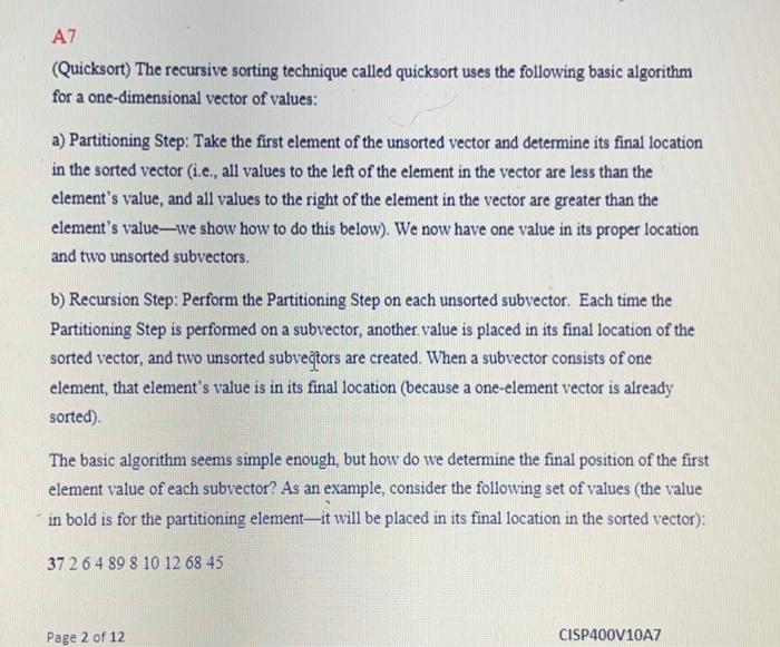 Solved (Quicksort) The recursive sorting technique called | Chegg.com