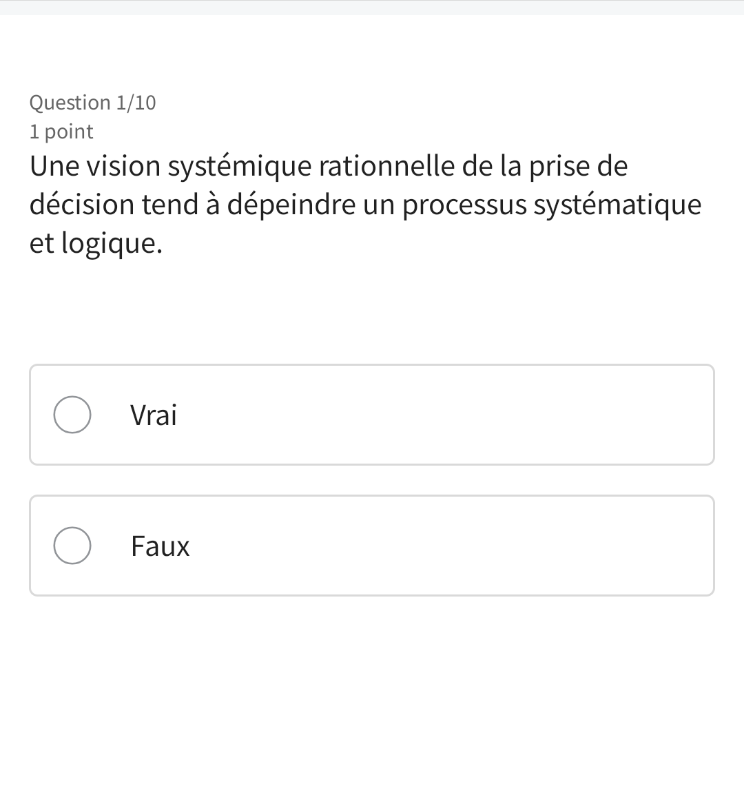 Solved Question 1101 ﻿pointUne vision systémique rationnelle | Chegg.com