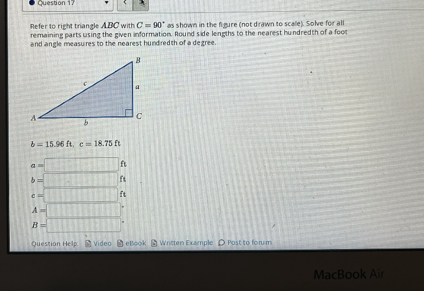 Solved Refer to right triangle ABC with C=90° ﻿as shown in | Chegg.com