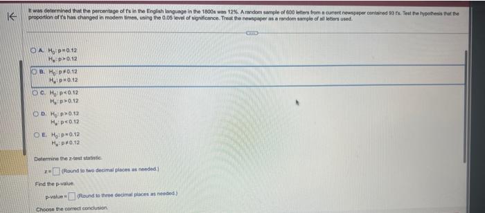 Solved proportion ef re has changed in modem times, using | Chegg.com