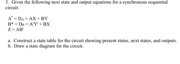 Solved 3. Given the following next state and output | Chegg.com