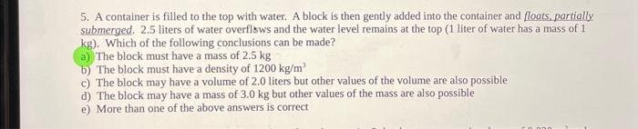 Solved 5. A container is filled to the top with water. A | Chegg.com
