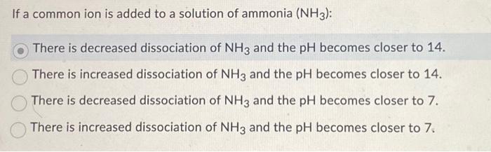 Solved If a common ion is added to a solution of ammonia | Chegg.com