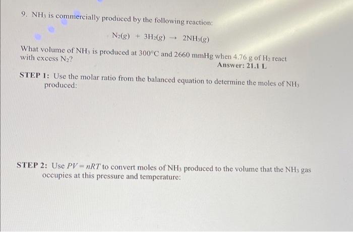Solved 9. NH3 is commercially produced by the following | Chegg.com