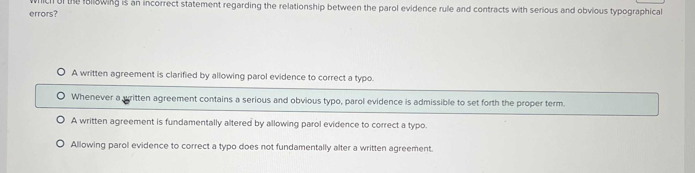 Solved errors?A written agreement is clarified by allowing | Chegg.com