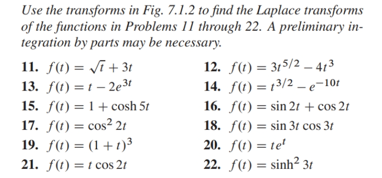 Solved Use the transforms in ﻿Fig. 7.1.2 to ﻿find the | Chegg.com