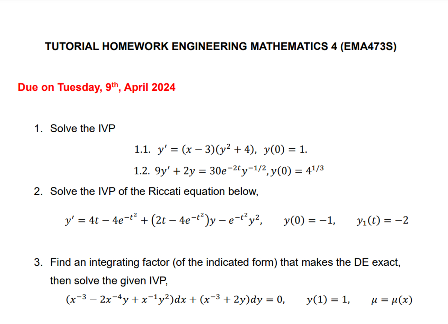 Solved TUTORIAL HOMEWORK ENGINEERING MATHEMATICS | Chegg.com