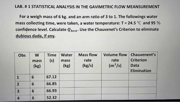 LAB. #1 STATISTICAL ANALYSIS IN THE GAVIMETRIC FLOW | Chegg.com