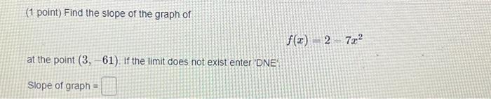 Solved (1 point) Find the slope of the graph of at the point | Chegg.com