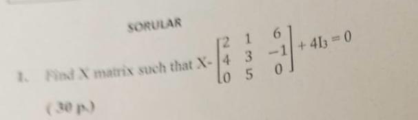 Solved Find x ﻿matrix such that x-[21643-1050]+4I3=0 | Chegg.com