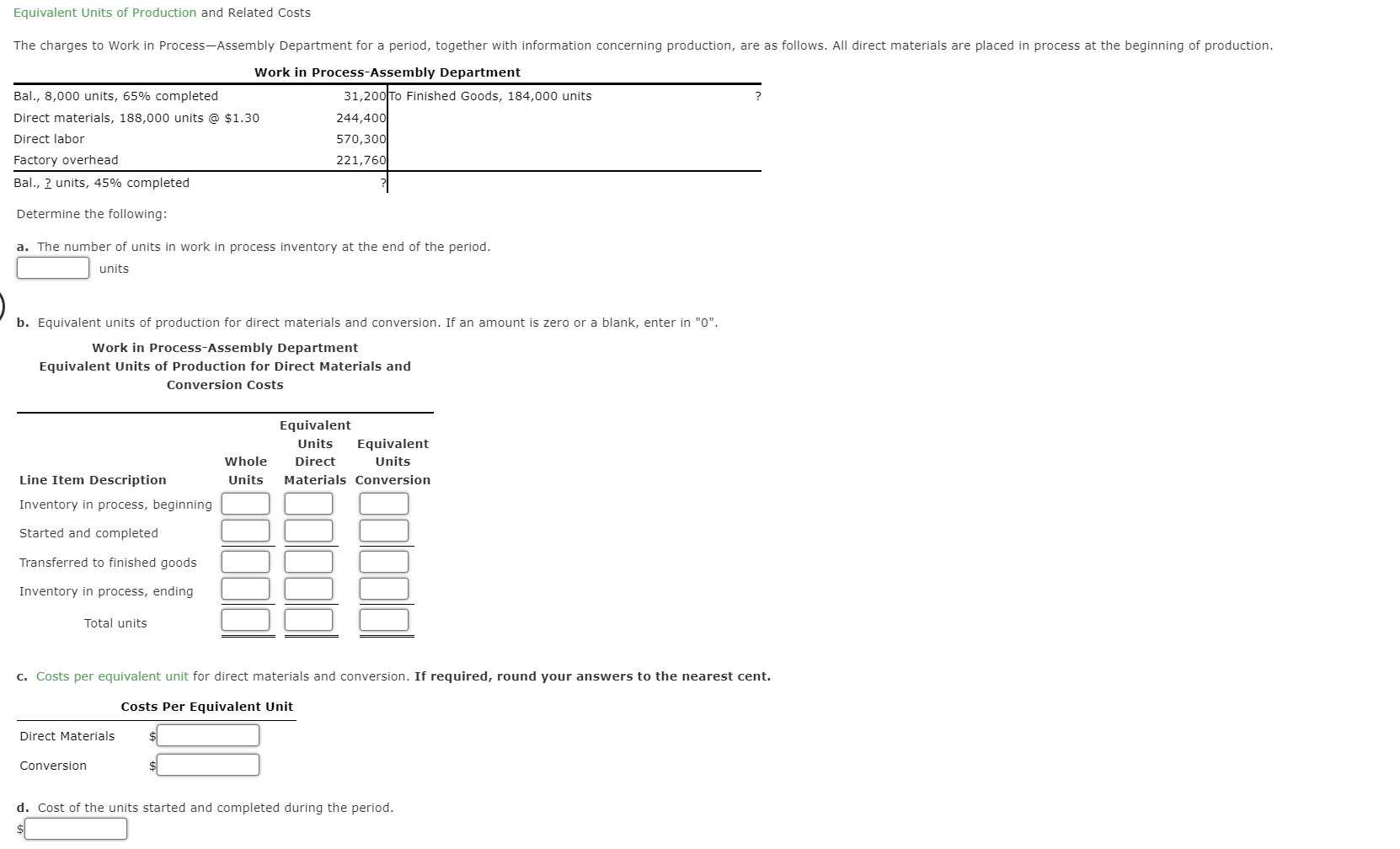 Solved c. ﻿Costs per equivalent unit for direct materials | Chegg.com