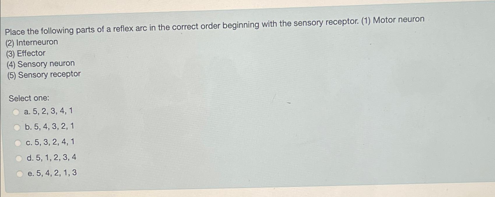 Solved Place the following parts of a reflex arc in the | Chegg.com
