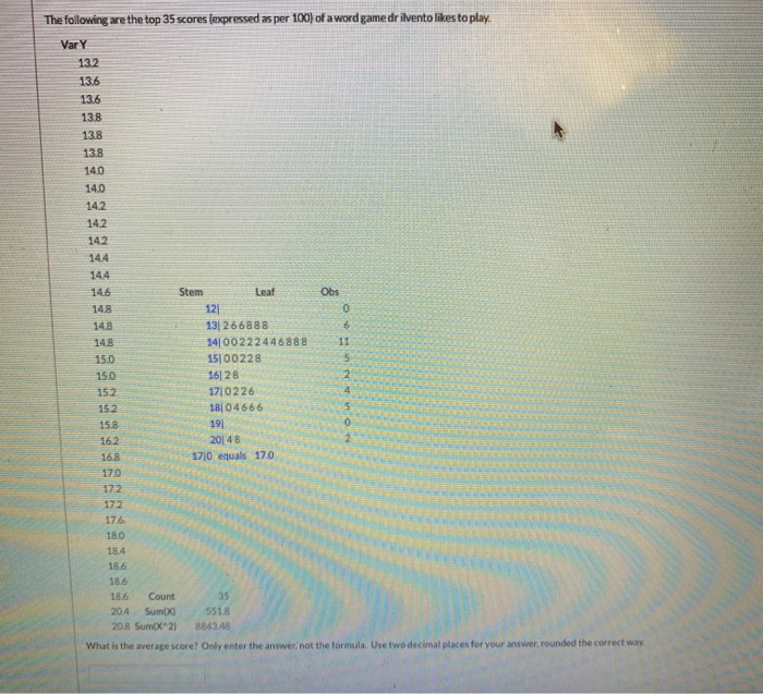 Solved The following are the top 35 scores (expressed as per | Chegg.com