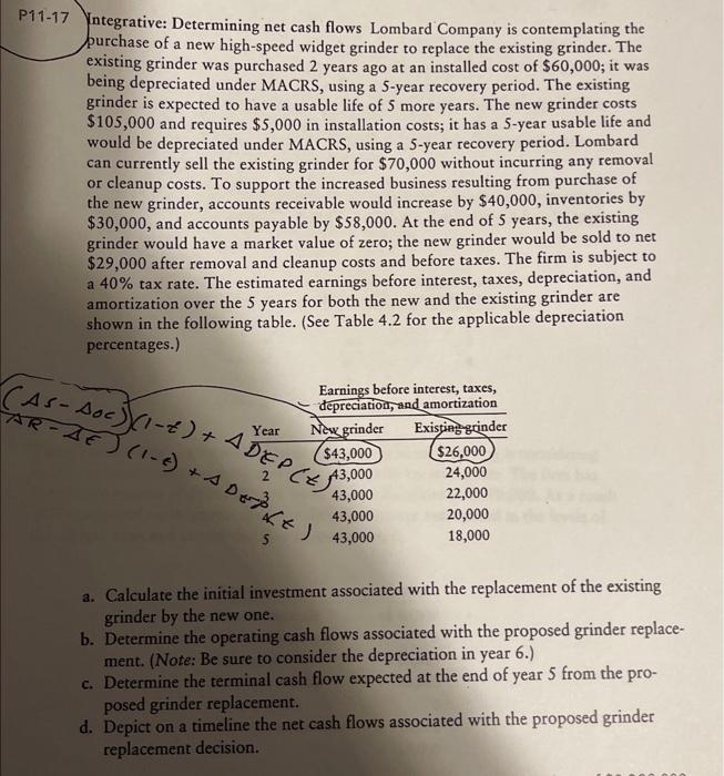 Solved 1-17 Integrative: Determining net cash flows Lombard | Chegg.com