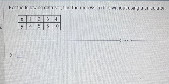 Solved For the following data set, find the regression line | Chegg.com