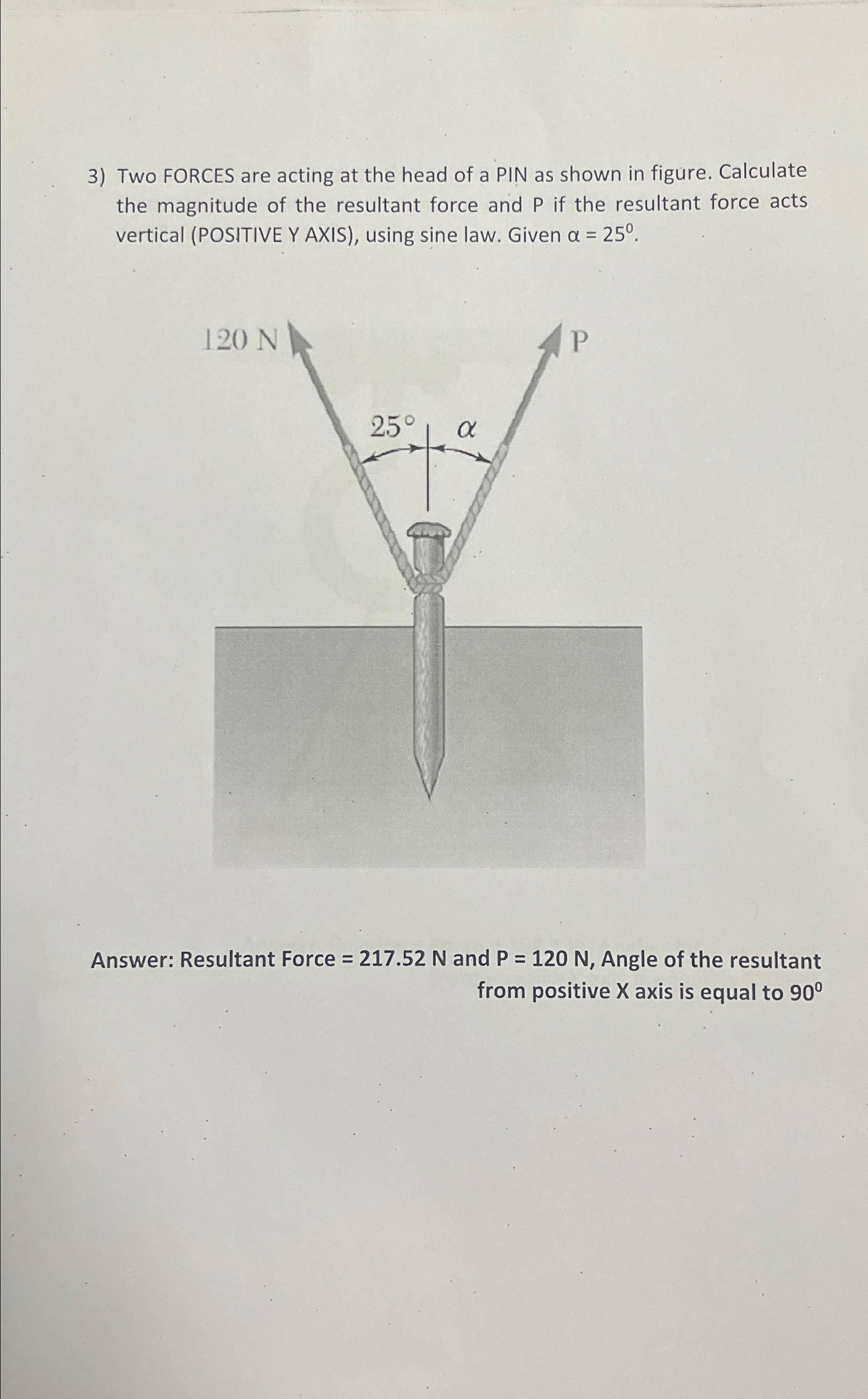 Solved Two FORCES are acting at the head of a PIN as shown | Chegg.com