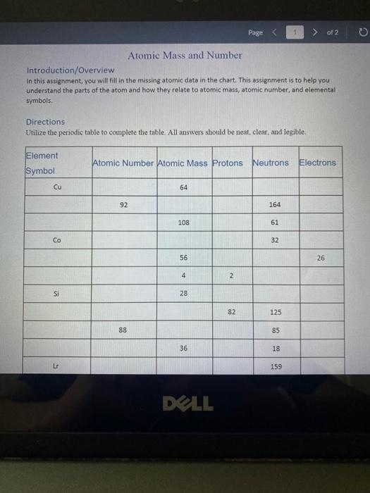 Solved Atomic Mass and Number Introduction/Overview In this | Chegg.com