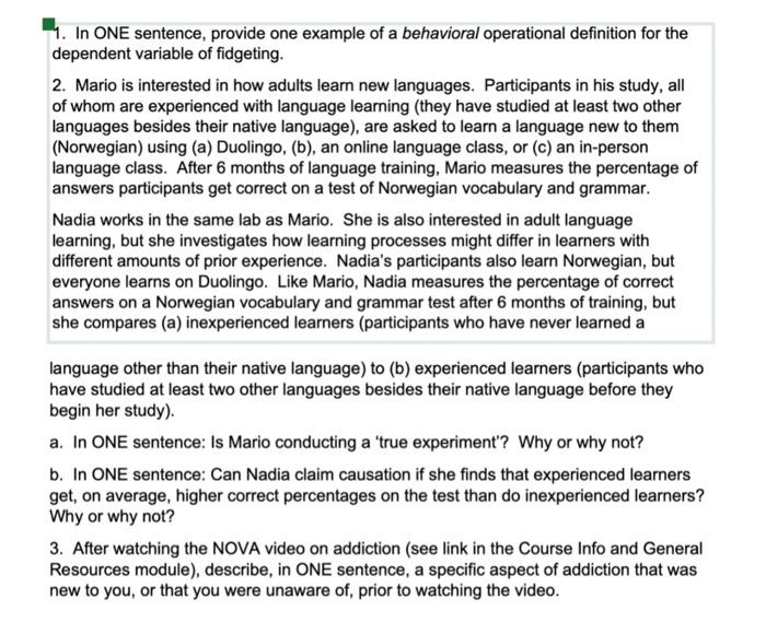 Solved 1. In ONE sentence, provide one example of a | Chegg.com