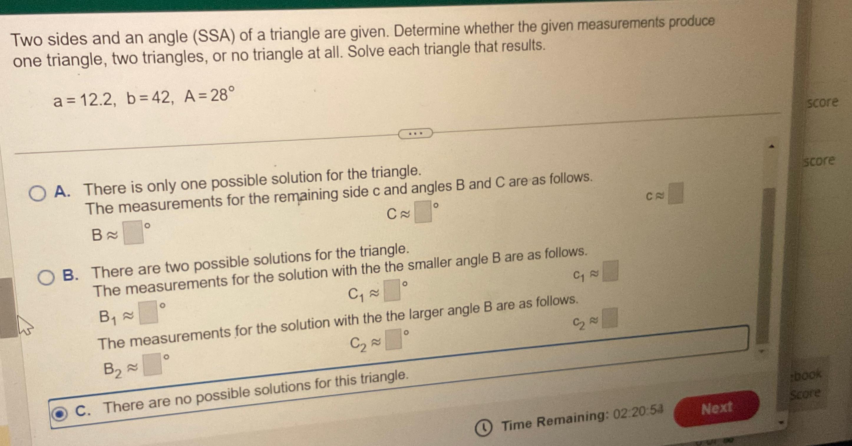 Solved Two sides and an angle (SSA) ﻿of a triangle are | Chegg.com
