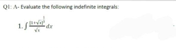 Solved Q1: A- Evaluate the following indefinite integrals: | Chegg.com