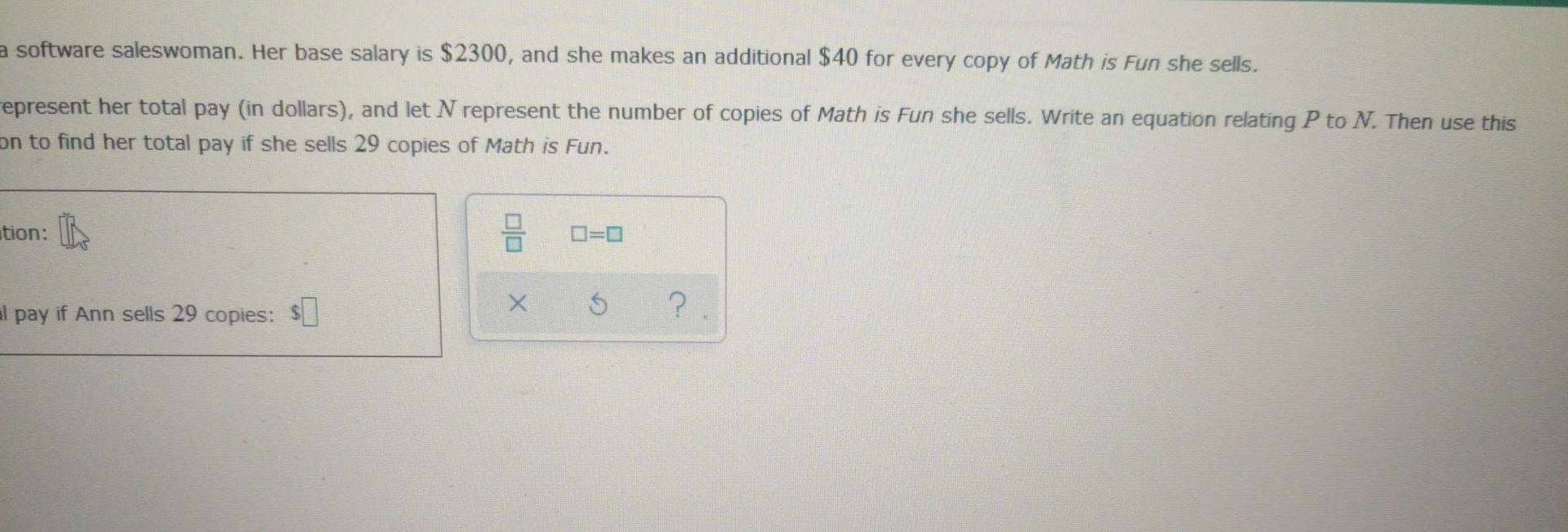 Solved a software saleswoman. Her base salary is $2300, and | Chegg.com