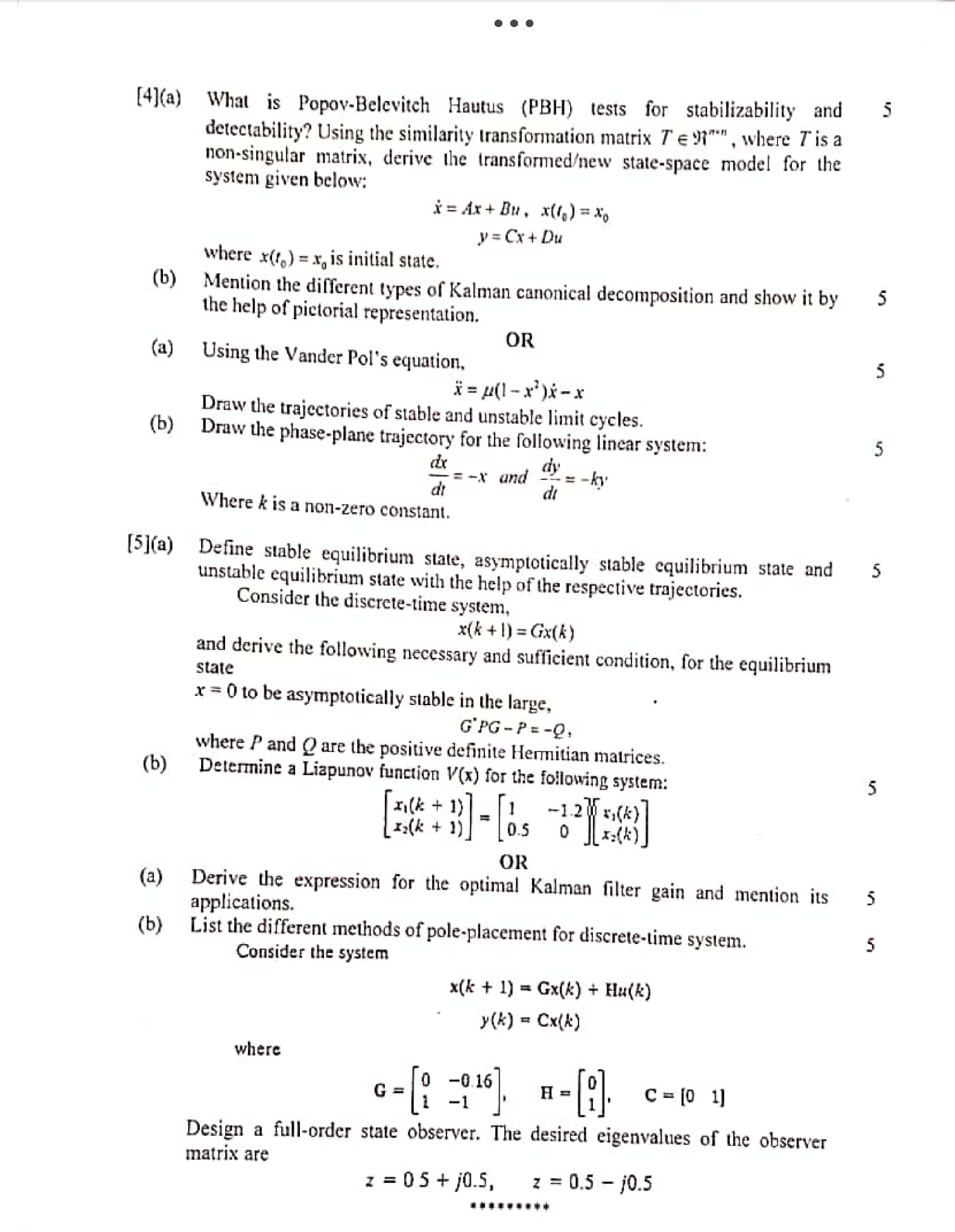 Solved 4 ﻿What is Popov-Belevitch Hautus (PBH) ﻿tests for | Chegg.com